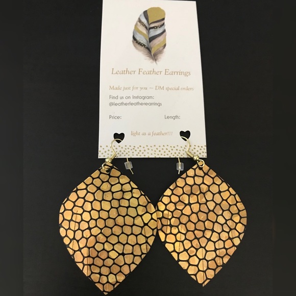 Jewelry | Golden Crackle Teardrop Feather Earrings | Poshmark